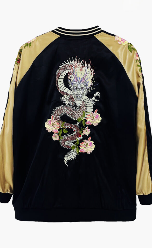 Sukajan Embroidery Souvenir Jacket Bomber, Jacket Embroidered, Black ...